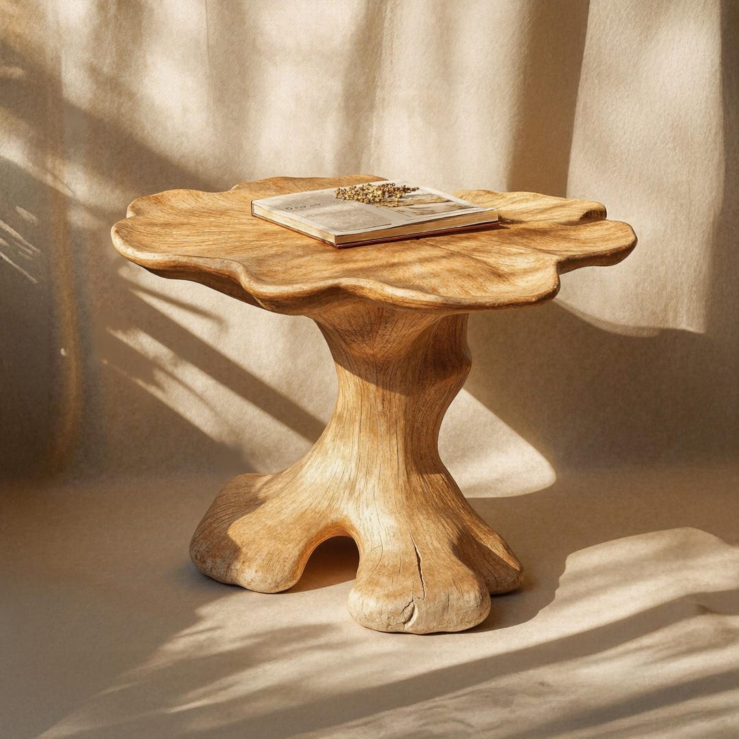 Solid Wood Mushroom End Table Farmhouse Round Table Live Edge End Table ...
