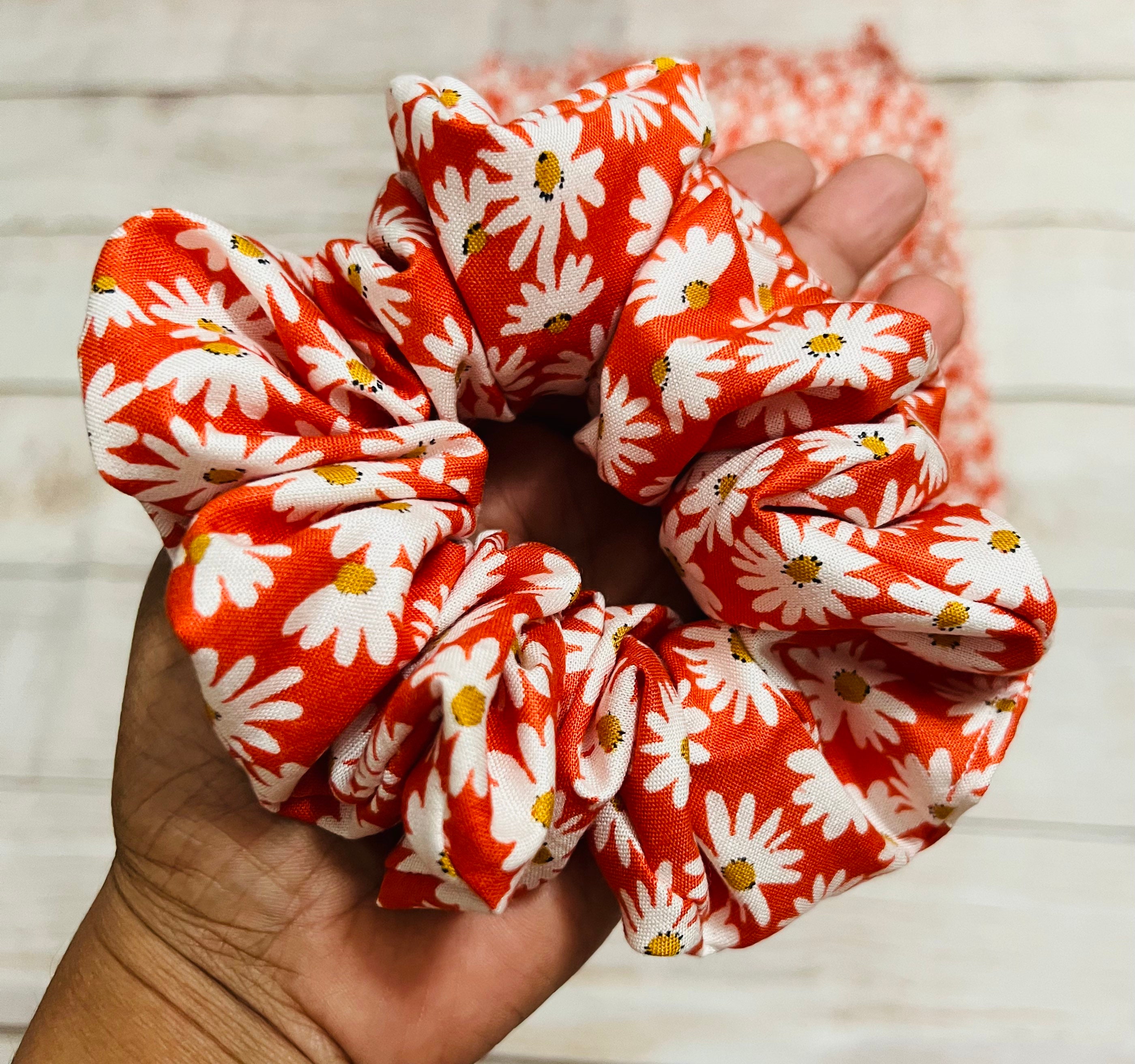 Daisy XL hair scrunchie , Fall floral Extra large hair scrunchy , 90's ...