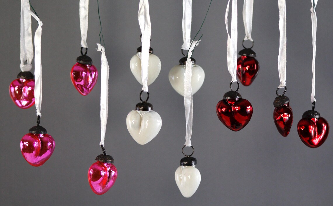 Mini Heart Shape Mixed Color Mercury Finish Glass Ornaments - Size 1.5 ...