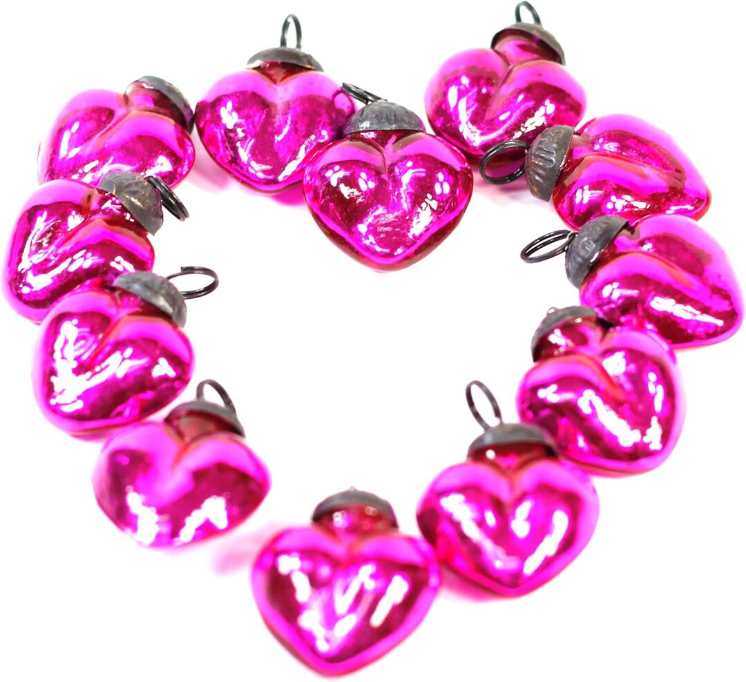 Mini Heart Shape Hot Pink Mercury Finish Glass Ornaments - Size 1.5 ...