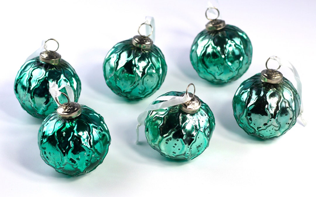 Embossed Turquise Mercury Glass Ornaments - Etsy
