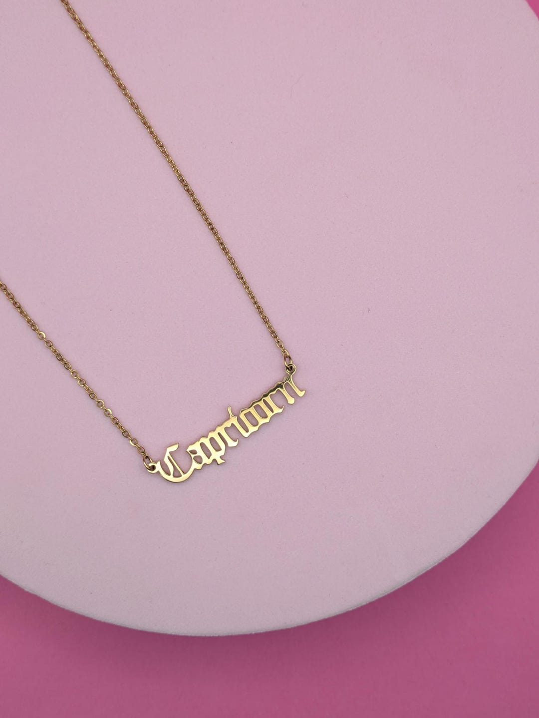 Old English Capricorn Tattoo Font Zodiac Necklace. Stainless Steel Gold ...