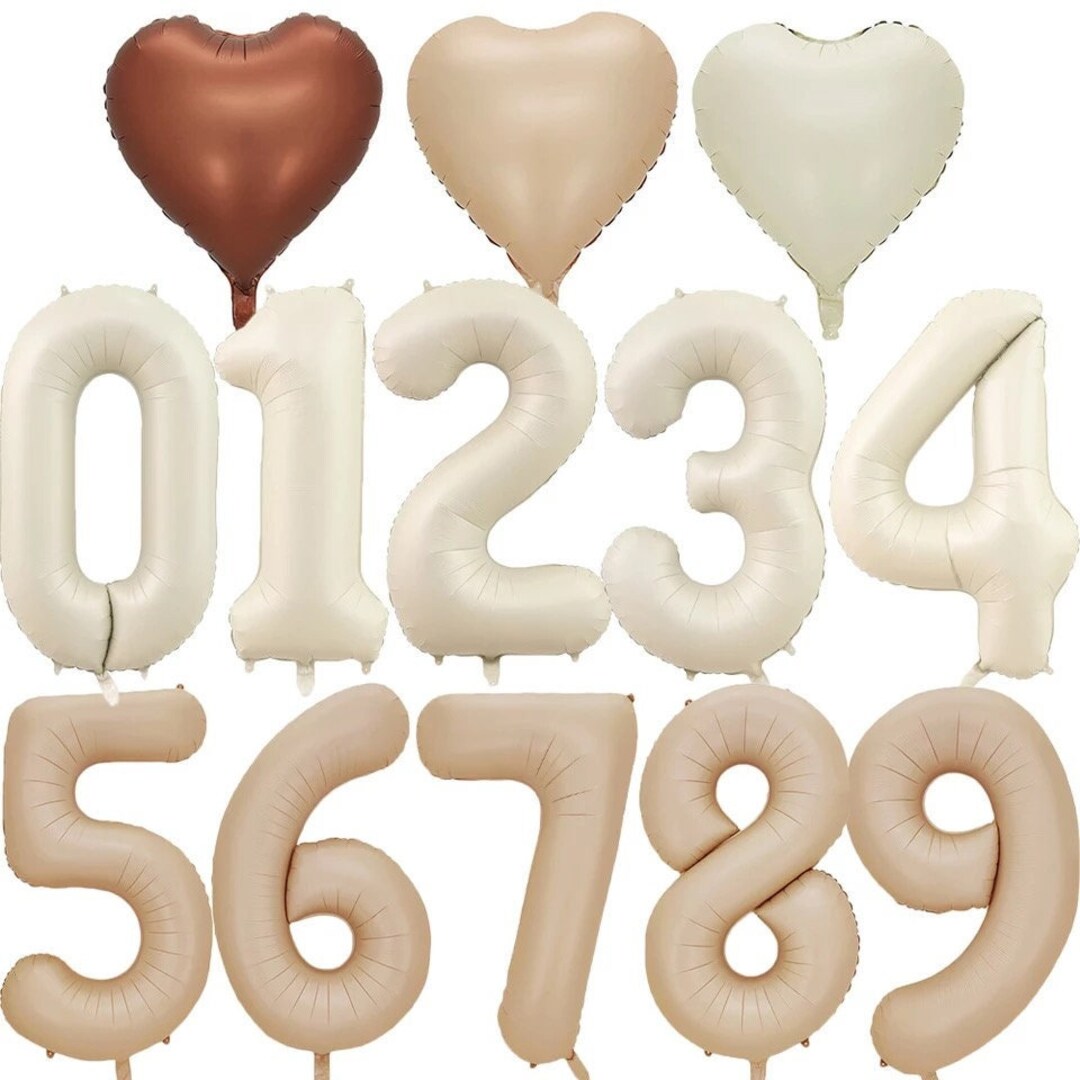 1pc 32/40inch Cream/caramel Color 1-9 Digital Balloon Birthday Party ...