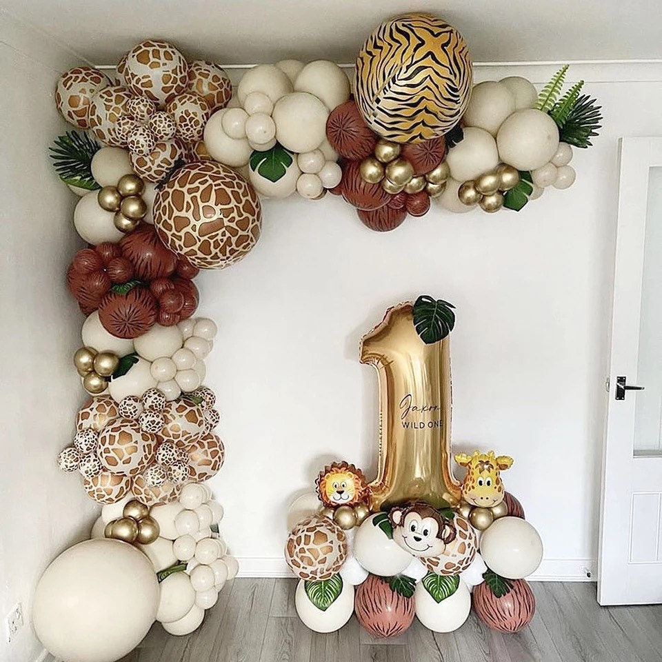 38/115pcs Jungle Safari Animals Balloon Garland Sand White Balloons for ...
