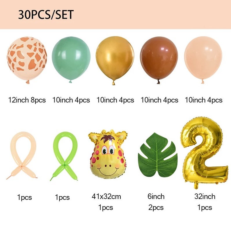 30pcs Jungle Safari Animal Number Balloons Set Birthday Party ...