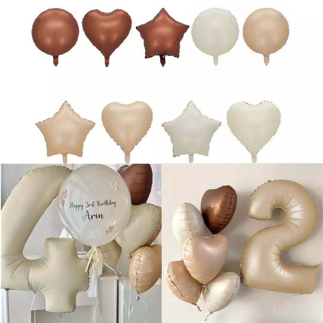 5pcs 18 Inch Cream Caramel Color Aluminum Foil Balloon Round Center ...