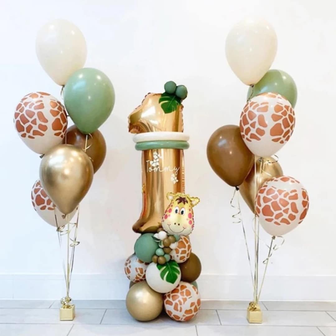30pcs Jungle Safari Animal Number Balloons Set Birthday Party ...