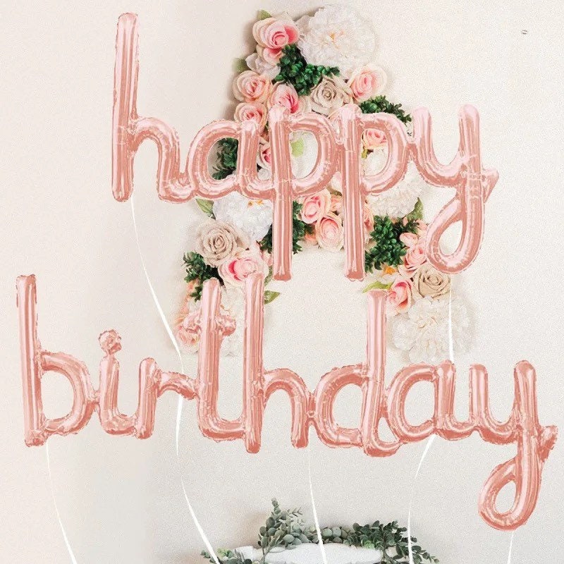 Happy Birthday Conjoined Letters Balloons Rose Gold Lowercase Alphabets ...