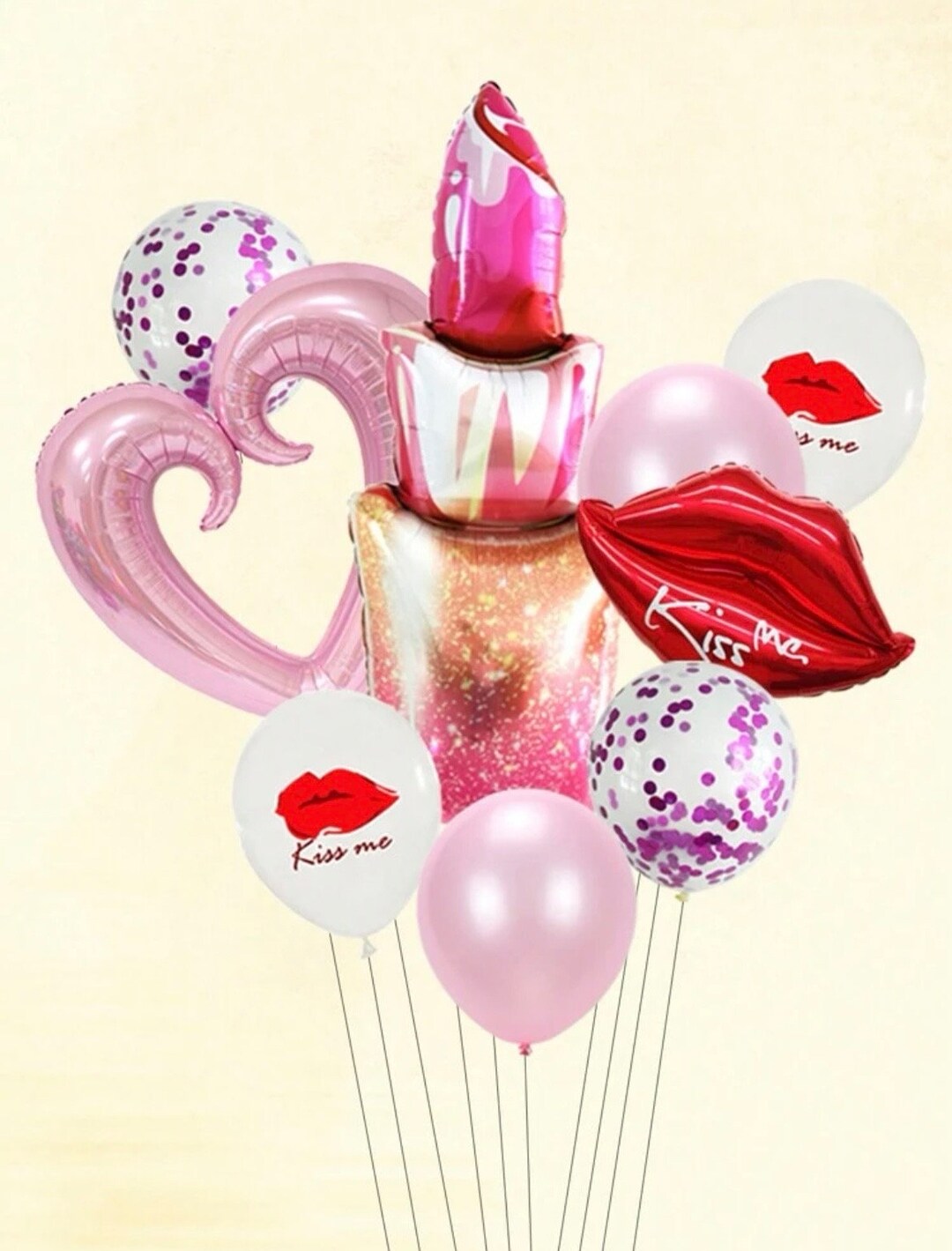 9pcs 125cm Large Lipstick Foil Balloons Set Hoot Heart Lips Balloon ...