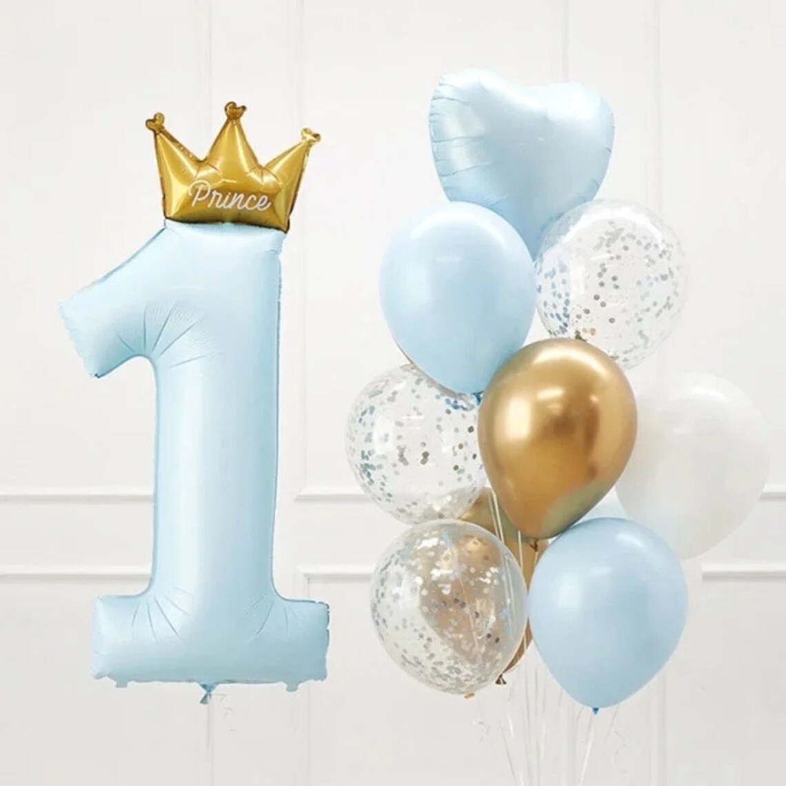 12pc Set Prince Crown Number Foil Balloons 1st Birthday Party ...