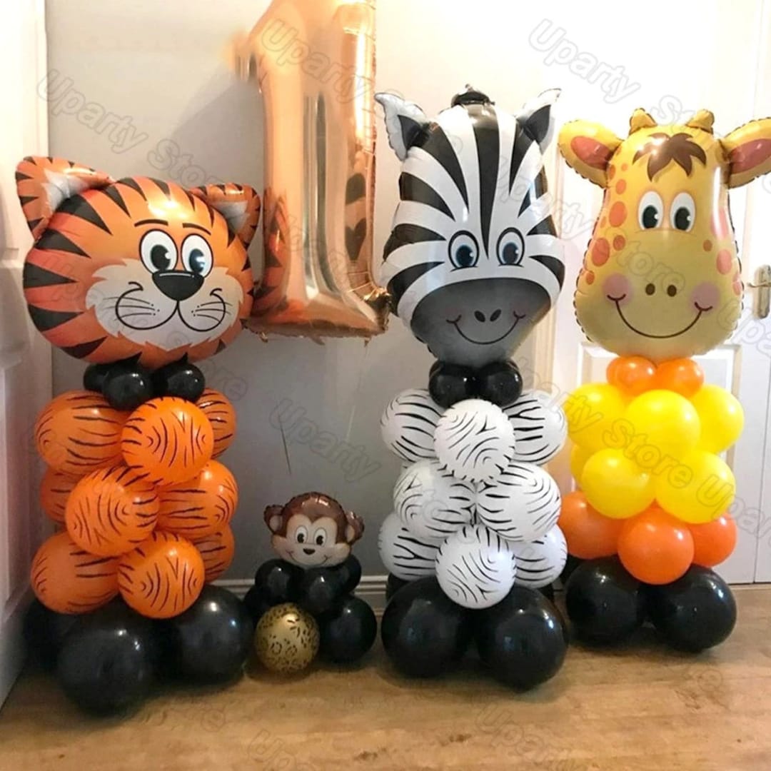 1 Set Jungle Animal Birthday Balloons Monkey Lion Tiger Safari Kids ...