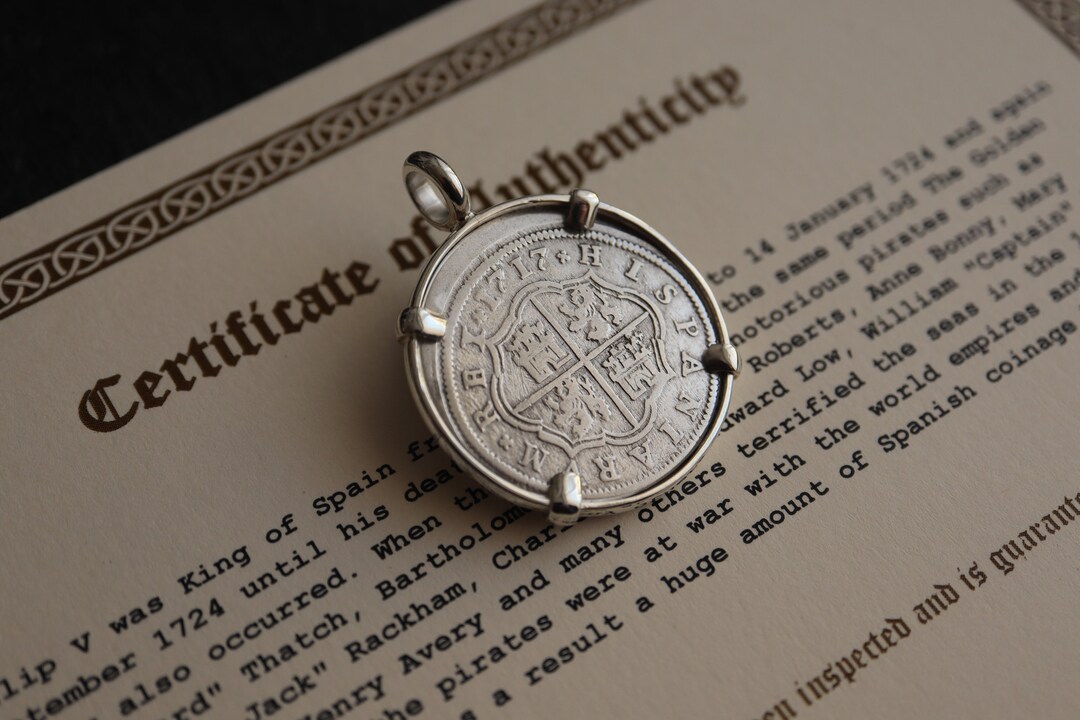 Authentic PIRATE COIN PENDANT With Certificate of Authenticity 2 Reales ...