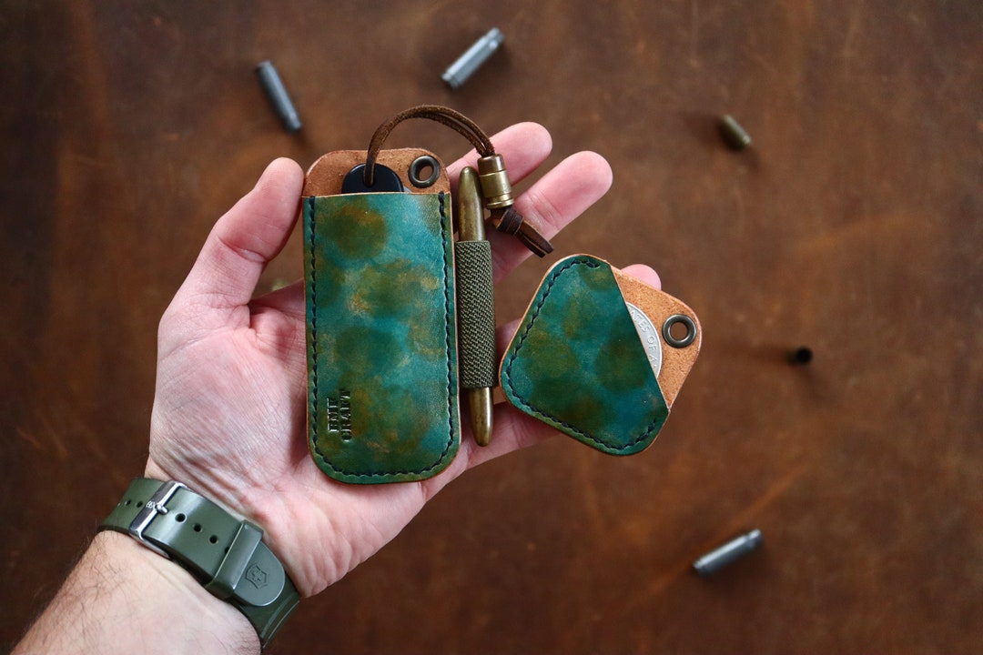 EDC Leather Pocket Slip Coin Slip Set From Veg-tan Full Grain Leather ...