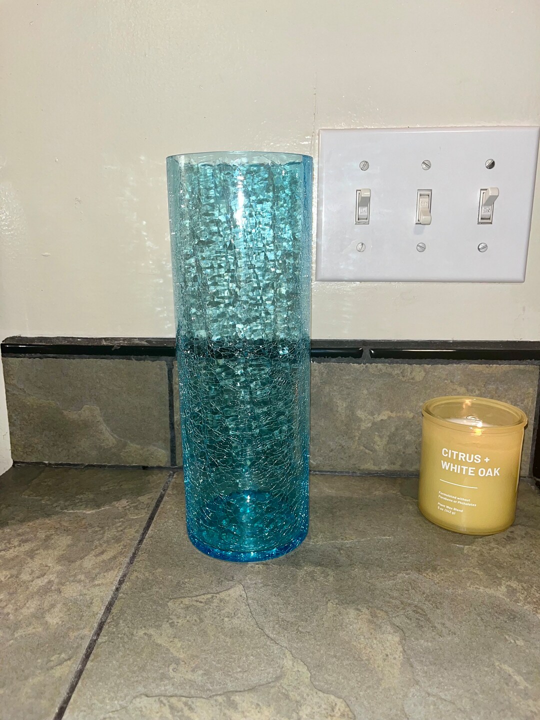 Blenko Aqua Blue Crackle Glass Tall Vase - Etsy