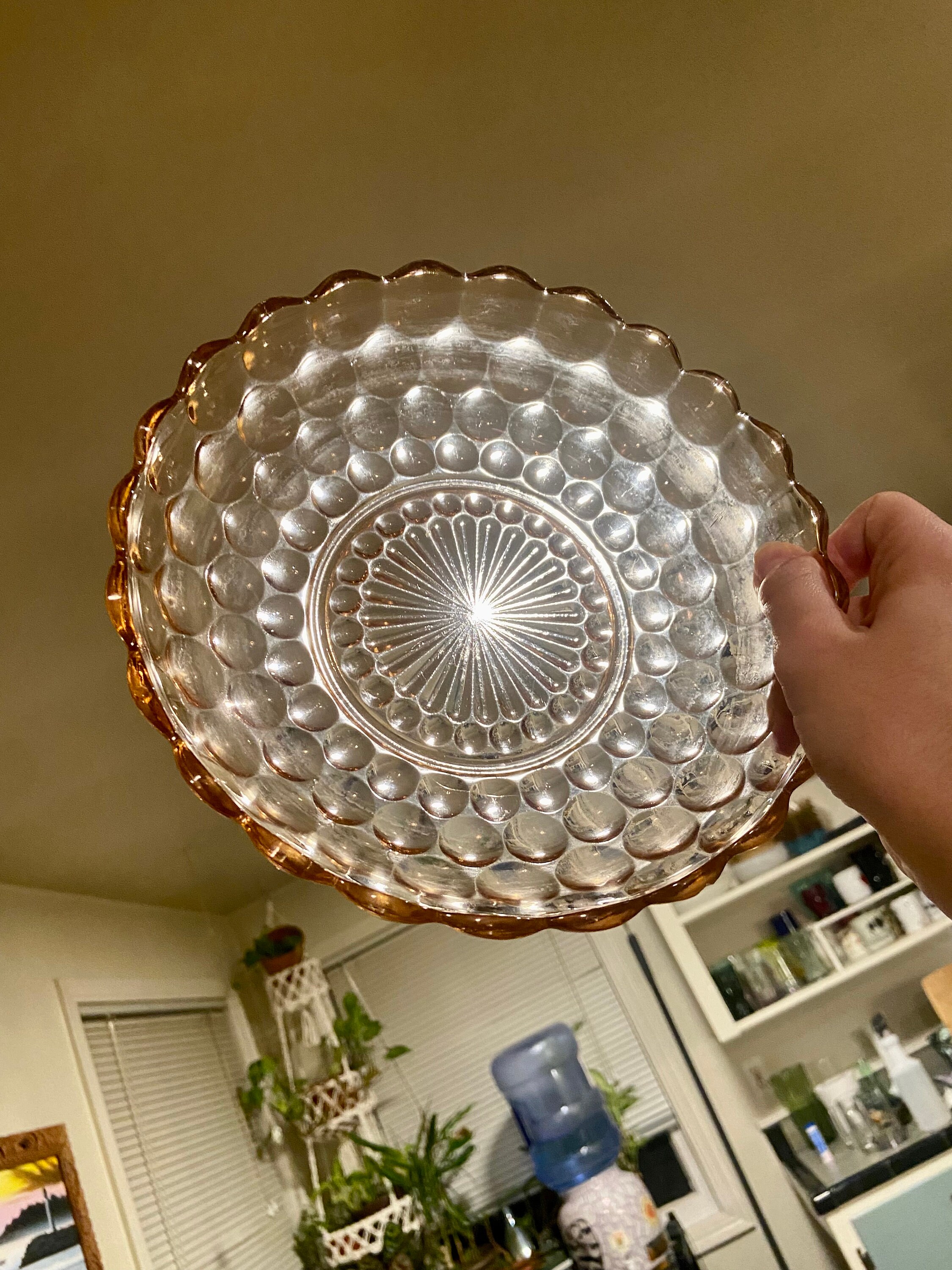 Blush Pink Hazel Atlas Bubble Bullseye Center Piece/ Serving Dish - Etsy