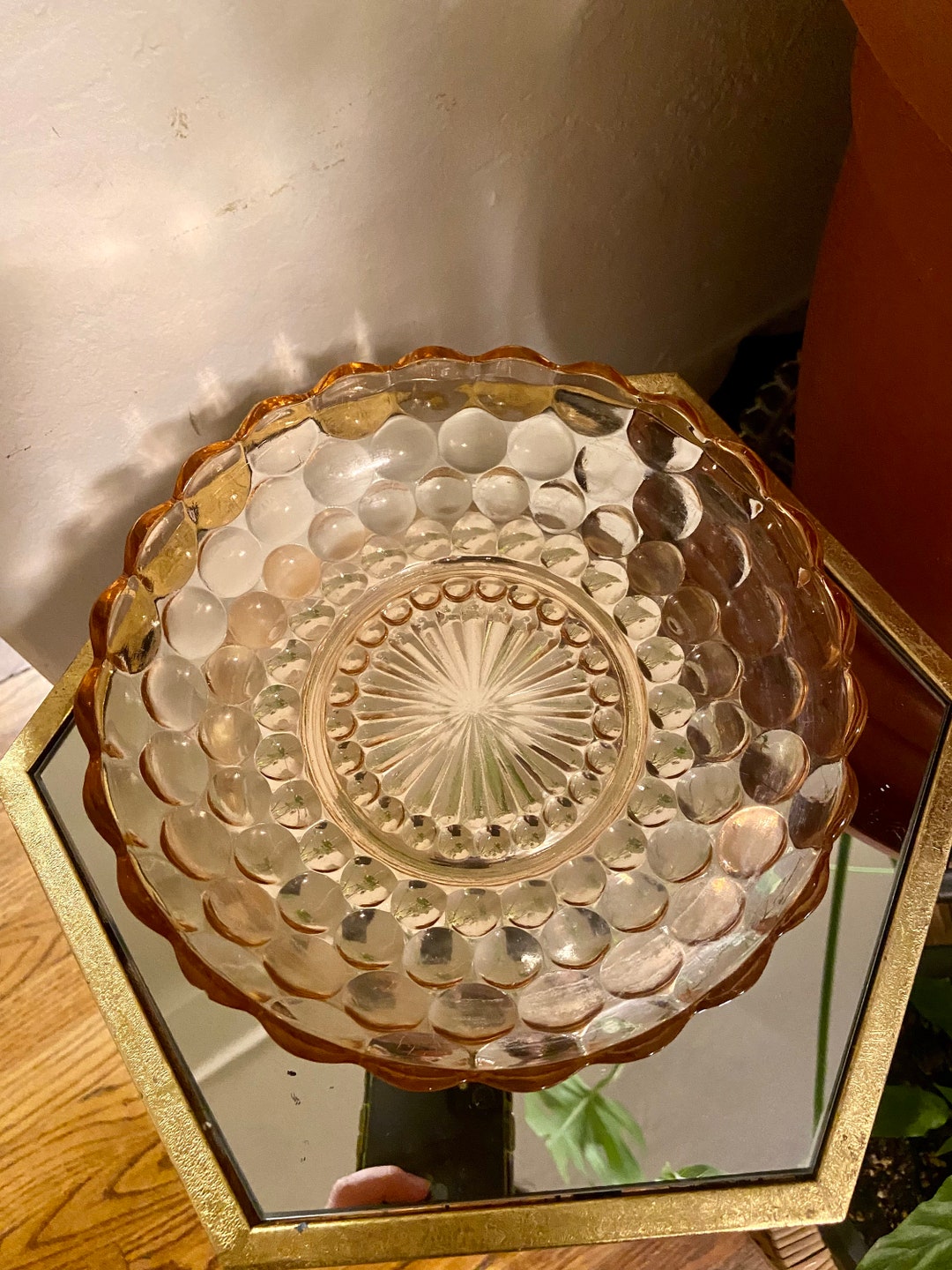 Blush Pink Hazel Atlas Bubble Bullseye Center Piece/ Serving Dish - Etsy