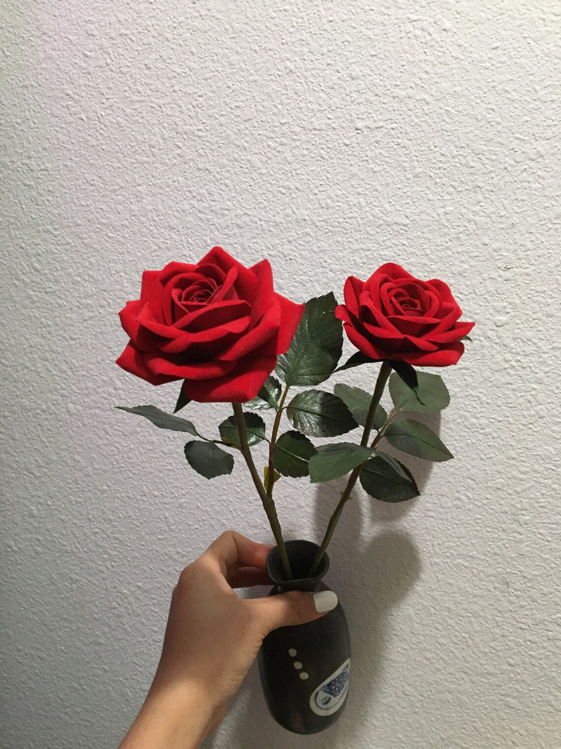 Red Velvet Rose Paper Flower, Artificial Velour Roses Silk Flowers ...