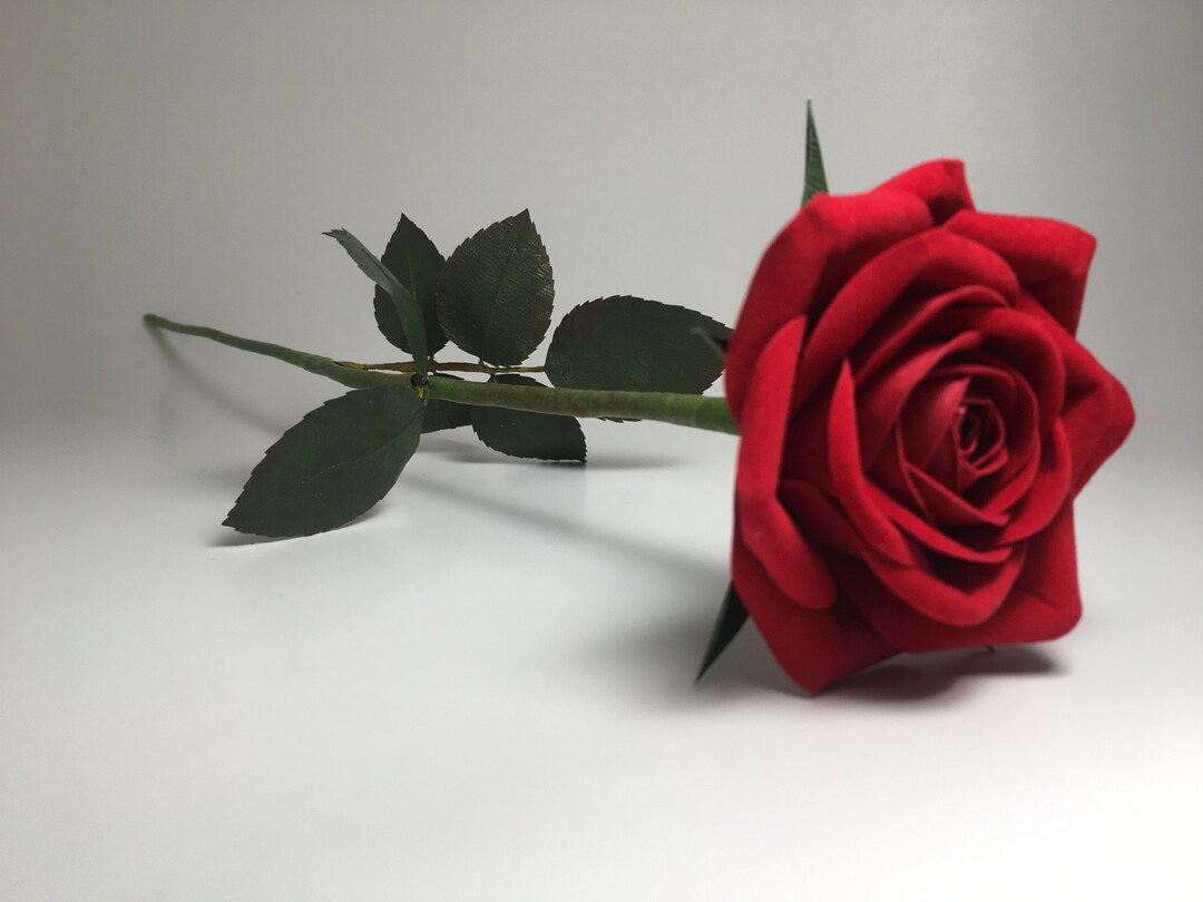 Red Velvet Rose Paper Flower, Artificial Velour Roses Silk Flowers ...