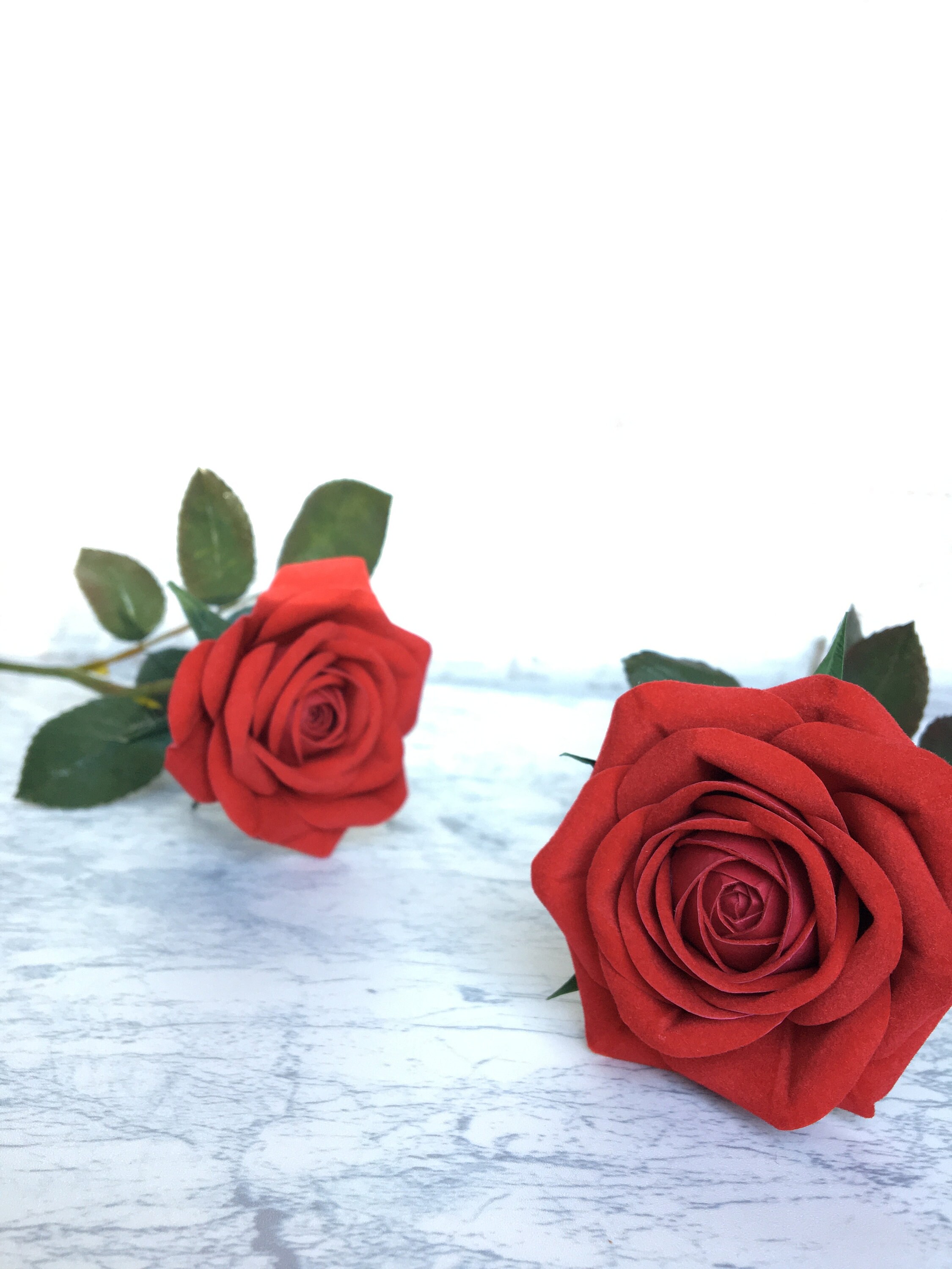 Red Velvet Rose Paper Flower, Artificial Velour Roses Silk Flowers ...