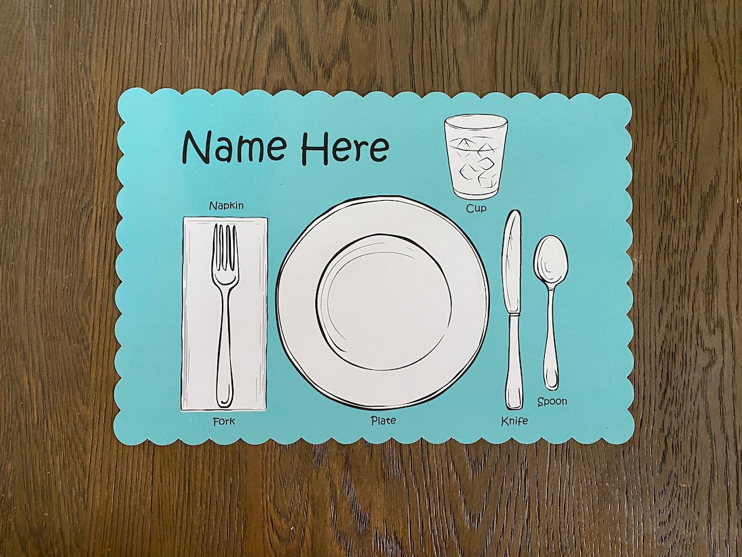 Kids Table Setting Placemat, Child Placemat, Child Name, Personalized ...