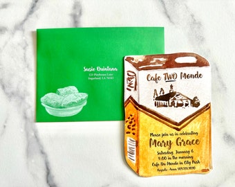 Cafe Two Monde Birthday Invitation Cafe Du Monde Beignet Birthday Party ...