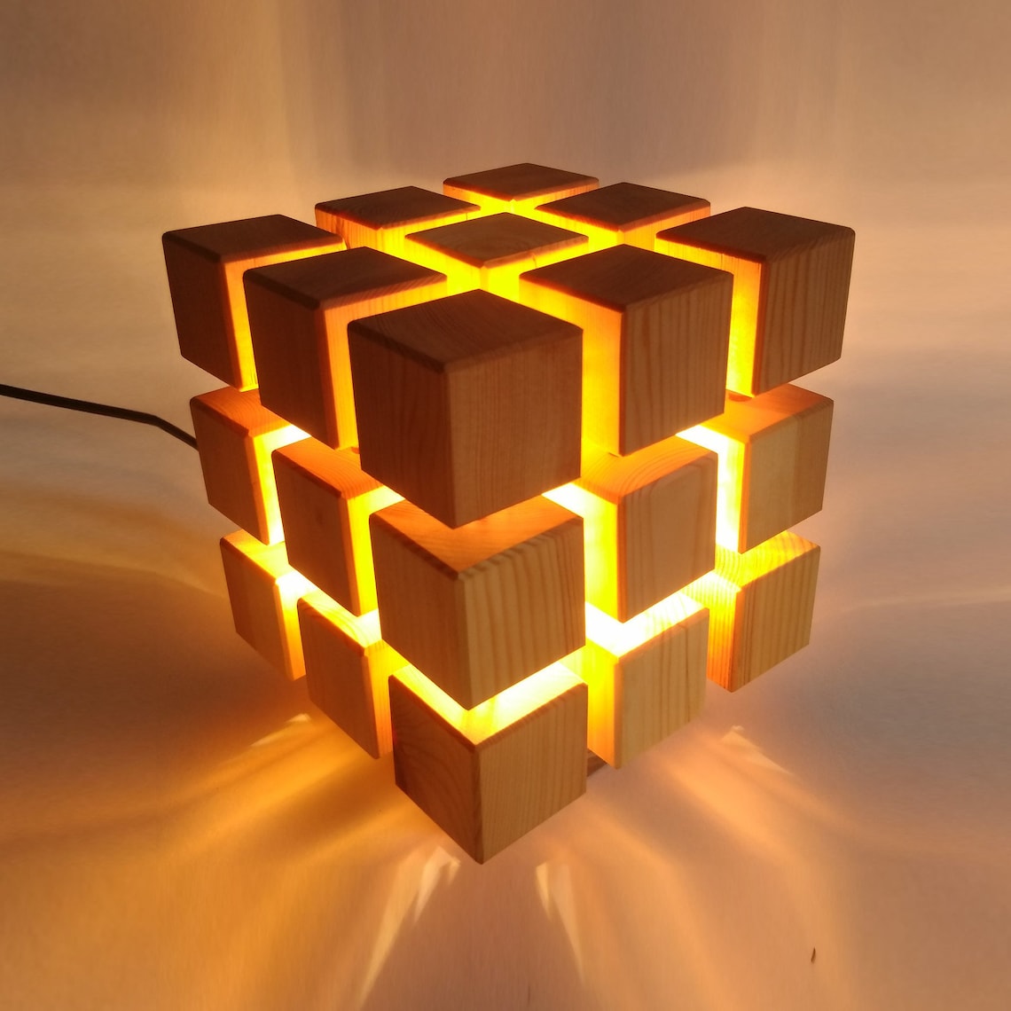 Handmade Wooden Cube Lamp - Etsy