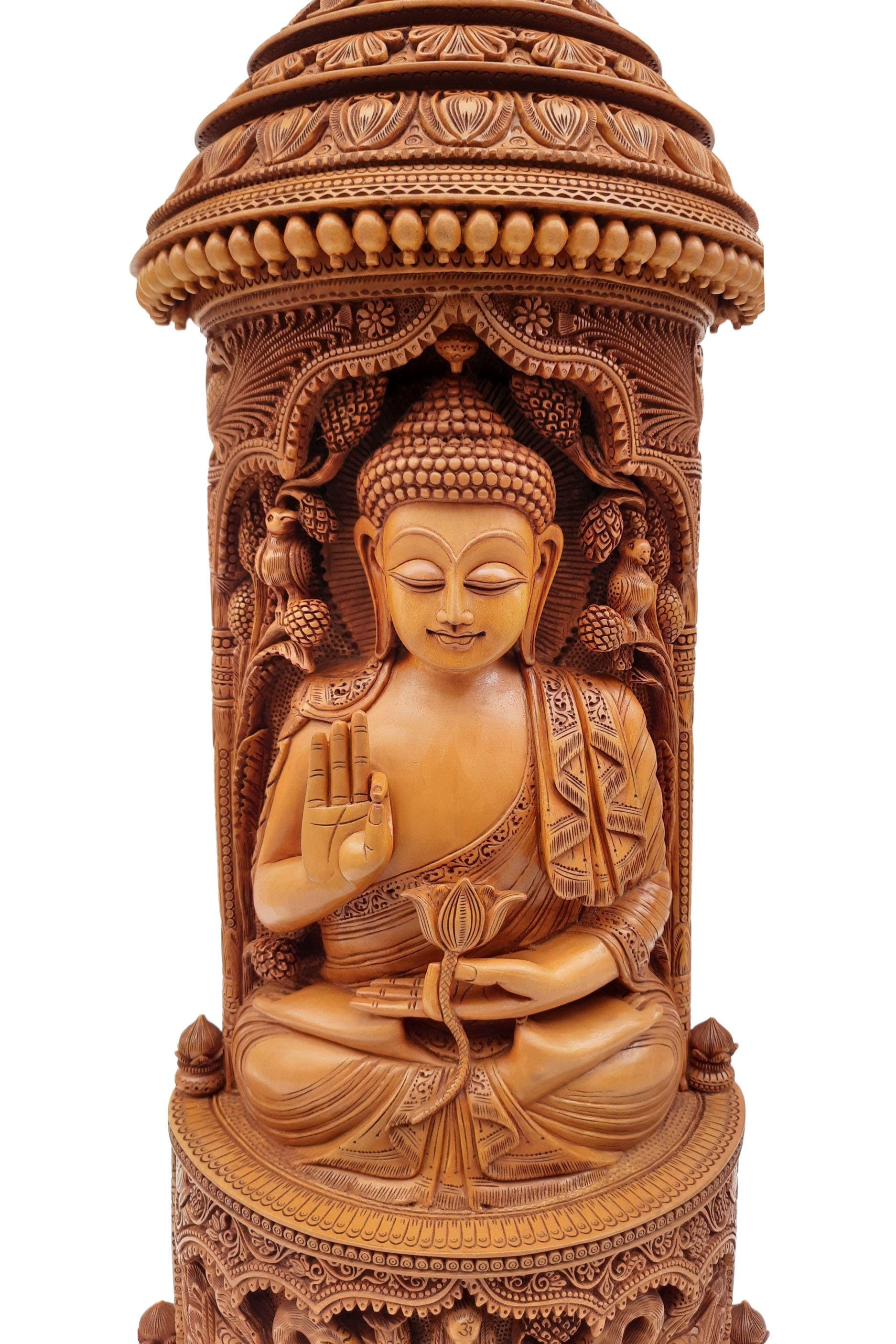 Buddha Statue 32 Inch Big, Wooden Lord Buddha Idol, Super Fine Hand ...