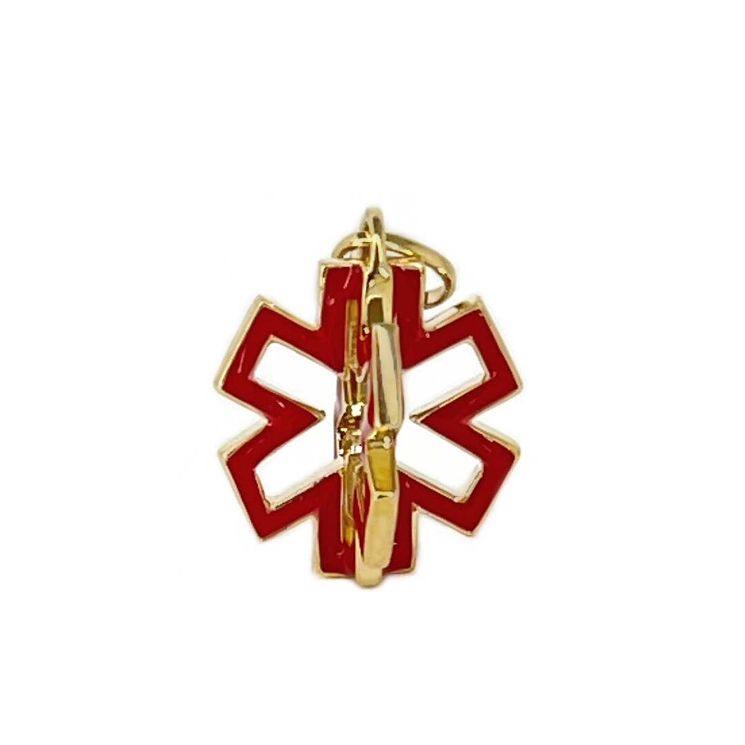14k Gold Star of Life Charm: 3D Red Enamel Medical Pendant - Etsy