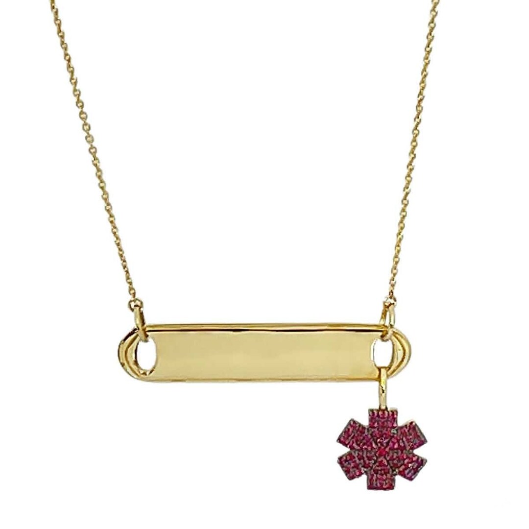 14k Gold Medical ID Necklace With Ruby Star: Engraved Medical Alert ...