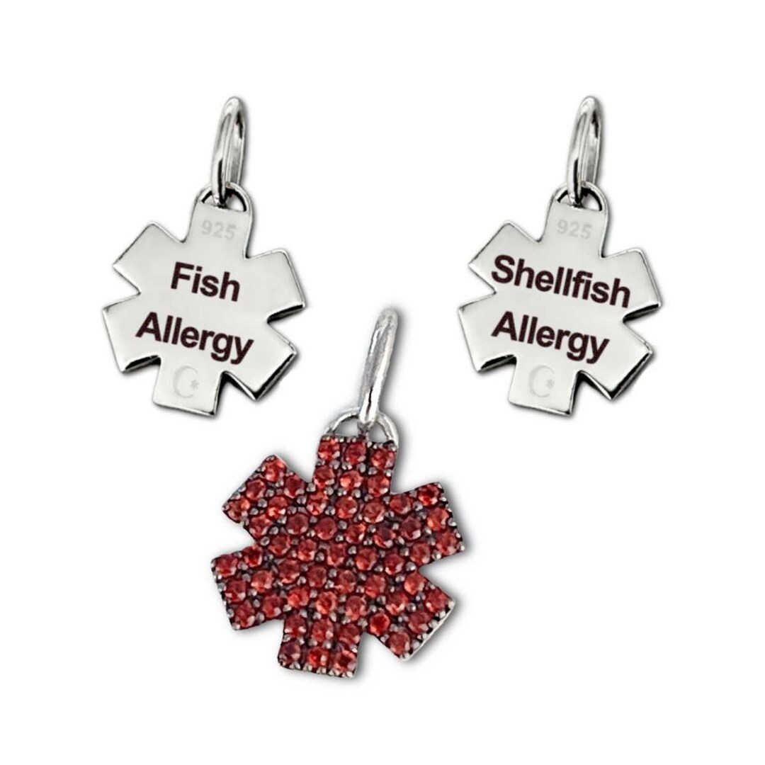 Seafood Allergy Medical ID, Sterling Silver Charm, Pre-engraved With ...
