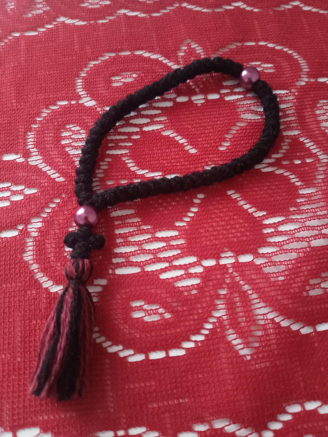 Unique Thin Prayer Rope 50 Knot Black Wool Jesus Prayer Beads Red ...