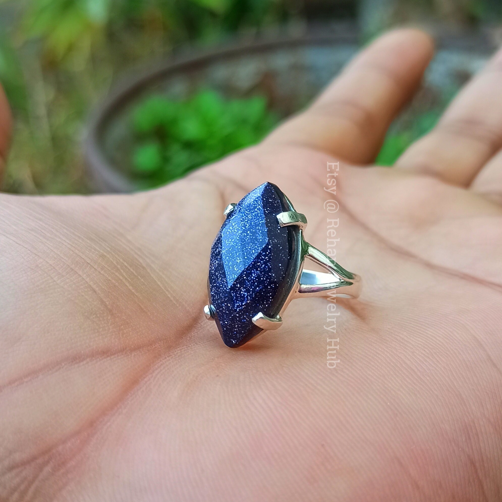 Natural Blue Sunstone Gemstone 925 Sterling Silver Ring - Etsy