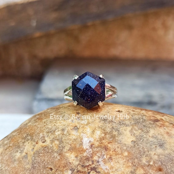 Natural Blue Sunstone Gemstone 925 Sterling Silver Ring - Etsy