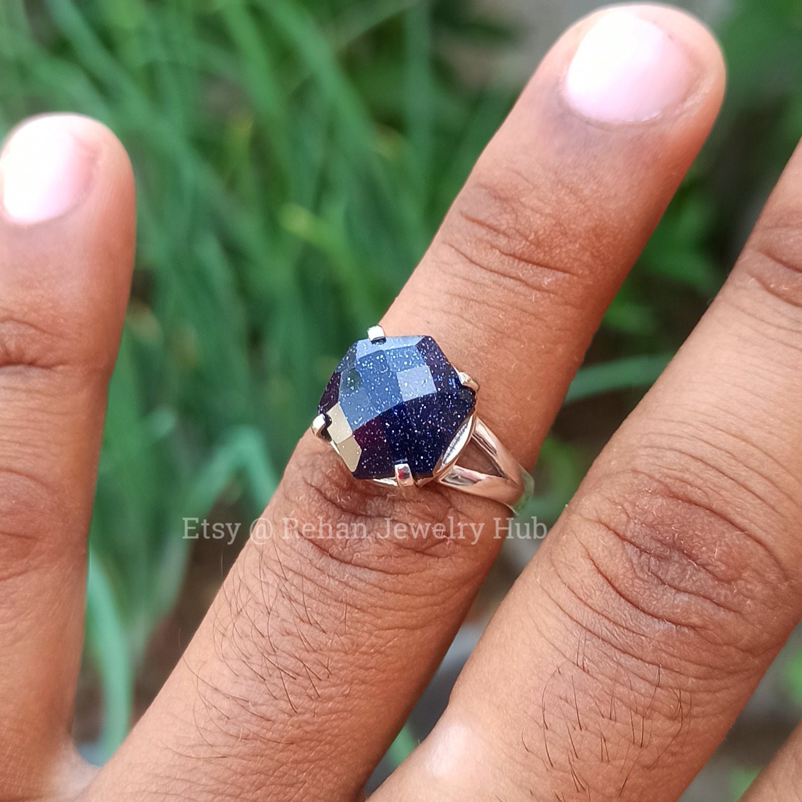 Natural Blue Sunstone Gemstone 925 Sterling Silver Ring Handmade ...