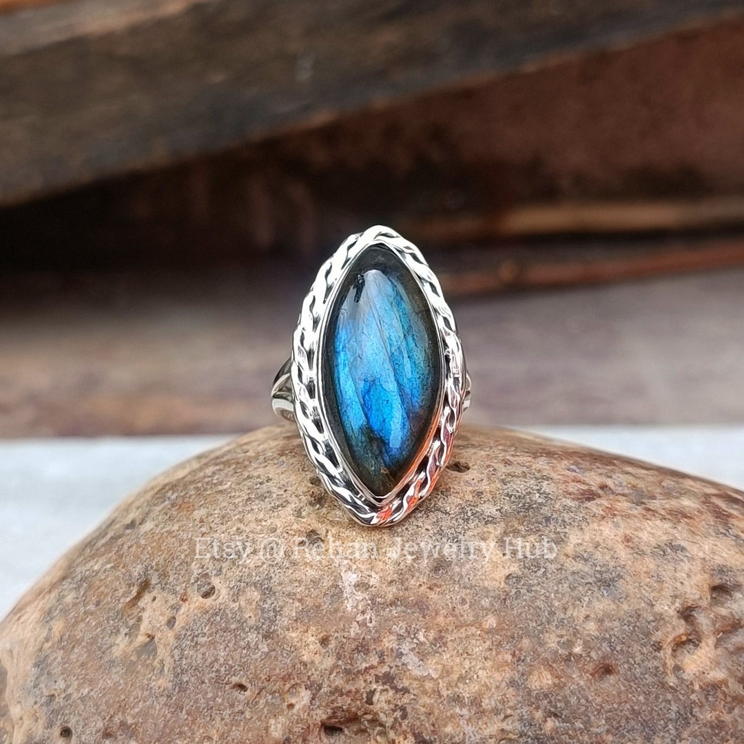 Unique Fire Labradorite Designer Statement Ring, 925 Sterling Silver ...
