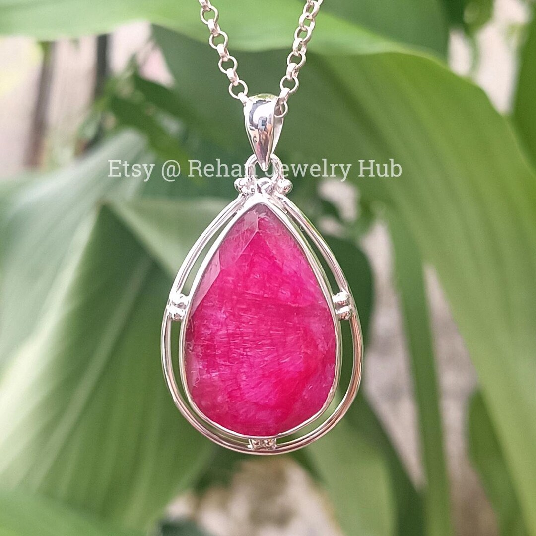 Natural Raw Ruby Pendant, 925 Sterling Silver Pendant, Red Stone ...