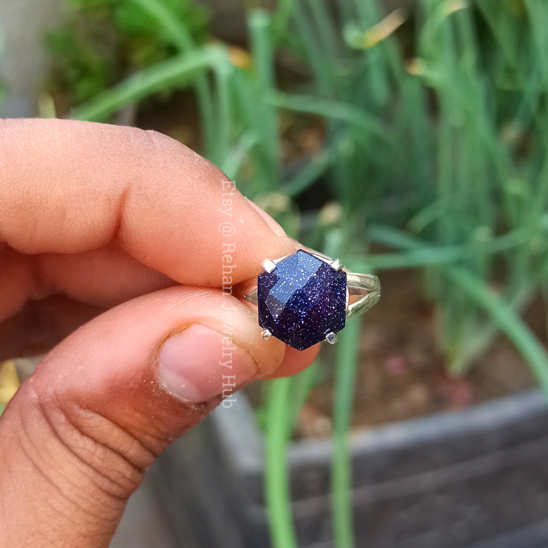 Natural Blue Sunstone Gemstone 925 Sterling Silver Ring Handmade ...