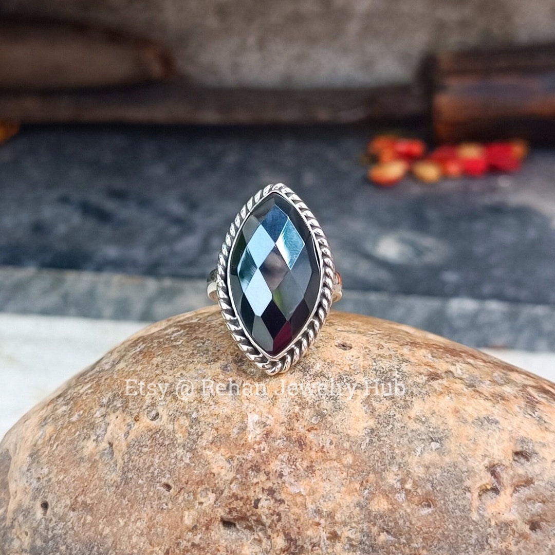 Natural Lovely Hematite Rings, 925 Sterling Silver Rings, Black ...