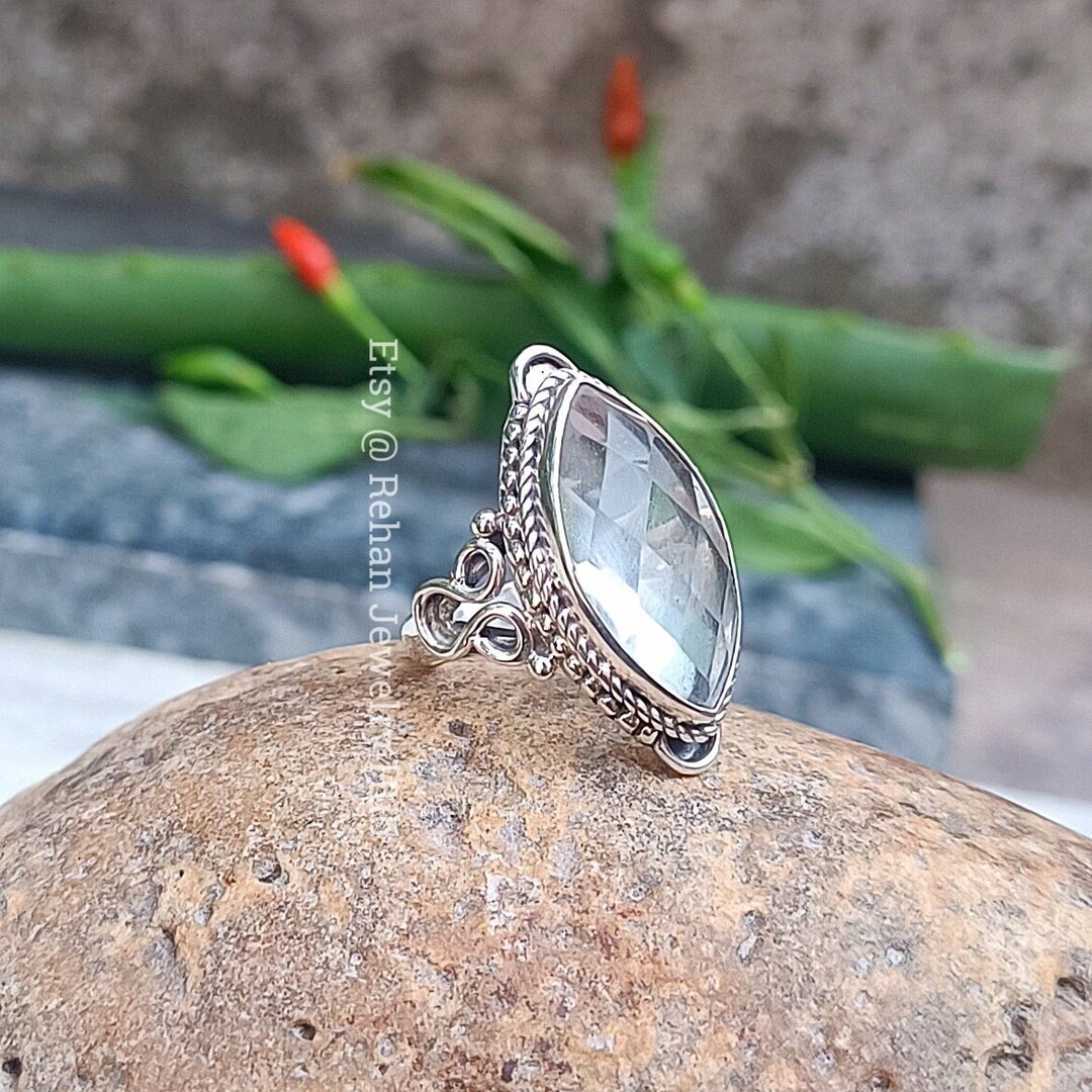 Natural Clear Crystal Dainty Ring, 925 Starling Silver Rings, Crystal ...