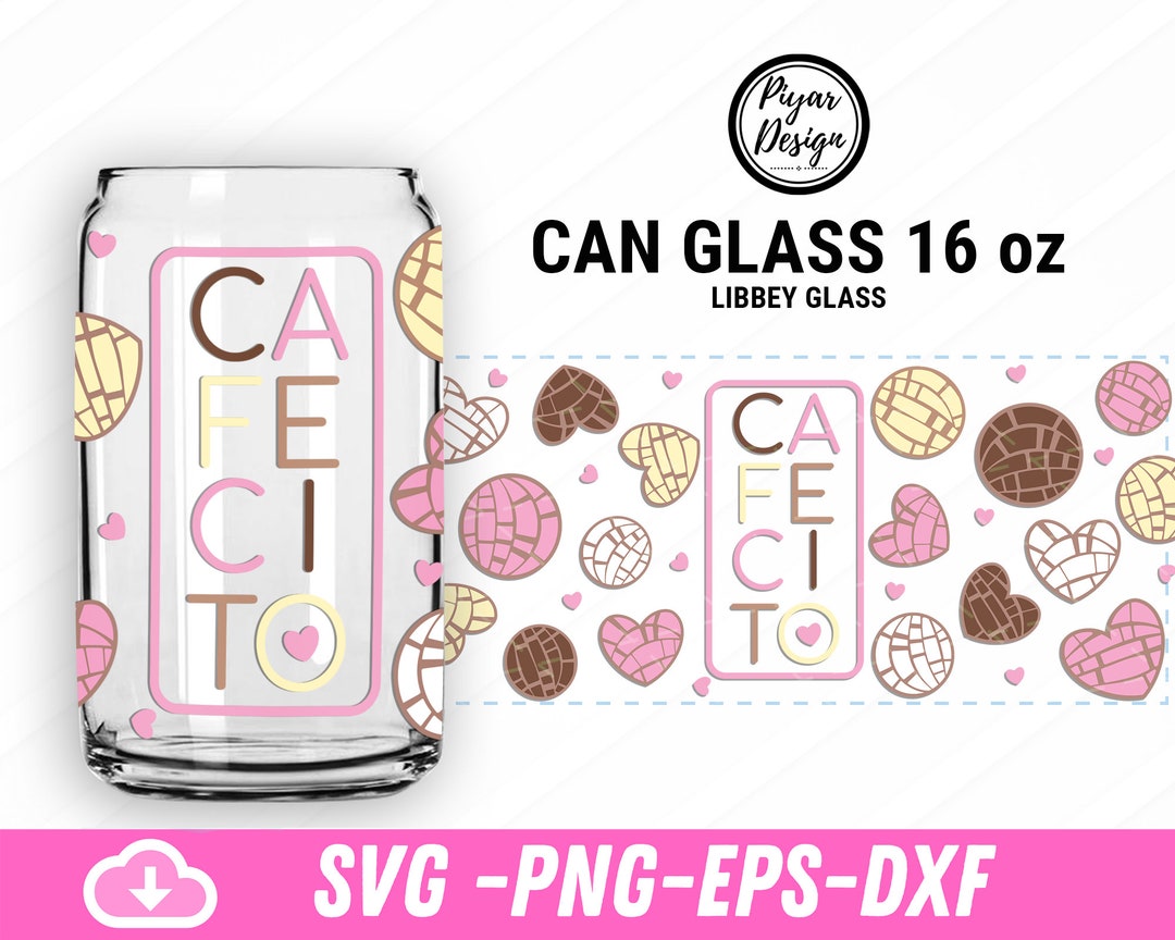 Glass Can Conchas Cafecito Y Chisme For 16oz Libbey Glass Can Wrap