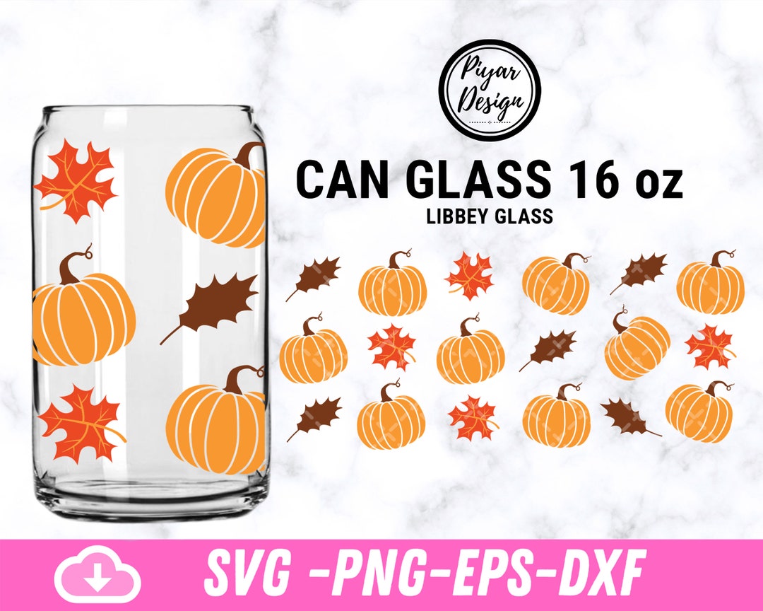 Fall Pumpkin Svg 16 Oz Glass Can Wrap, Cute Halloween Wrap Svg, Libbey ...