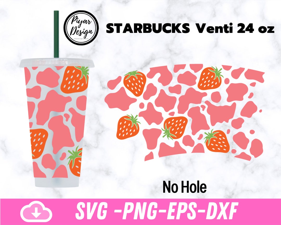 Venti Strawberry Cow No Hole Svg, Strawberry Milk Svg,animal Print Full ...