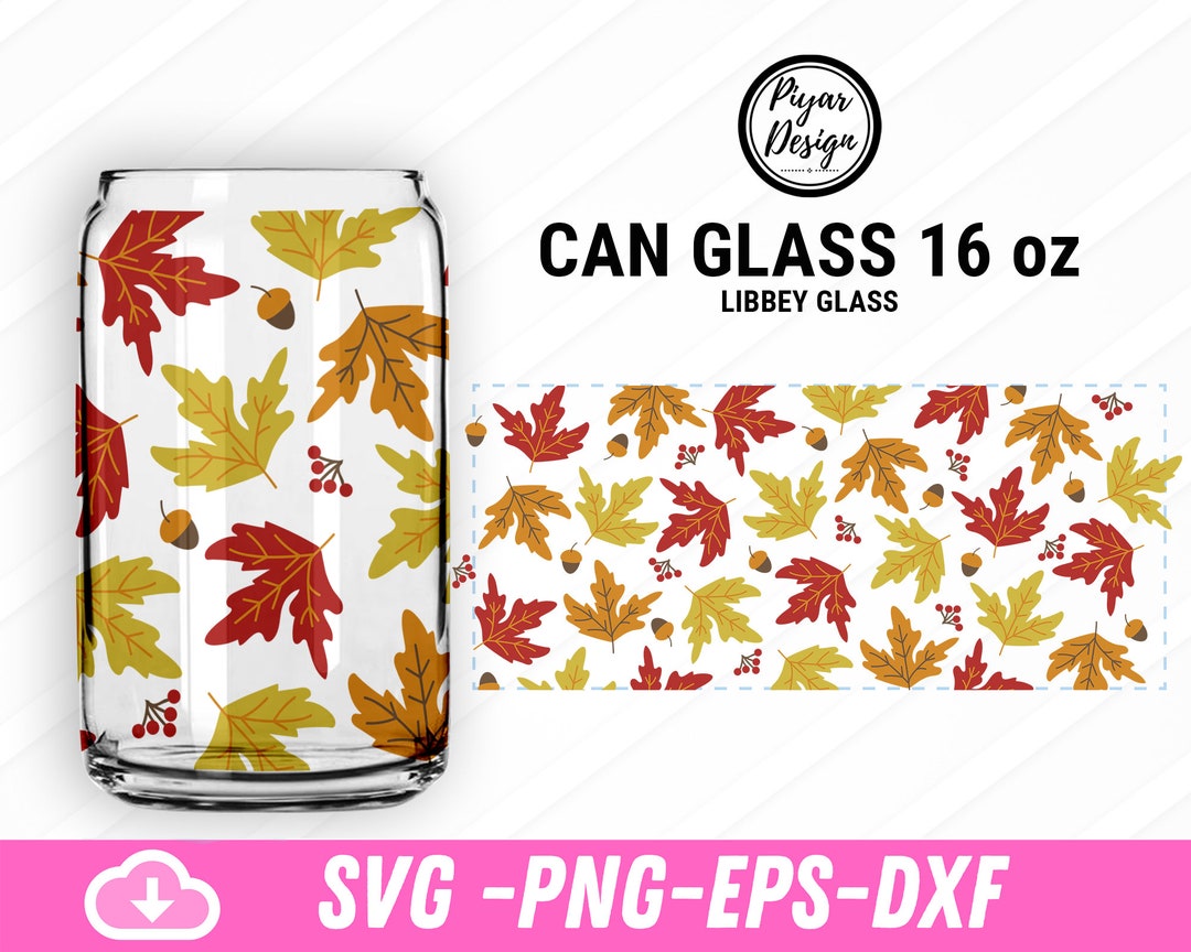 Autumn Leaves Can Glass Svg , Autumn Fall Full Wrap, Emoji Face Can ...