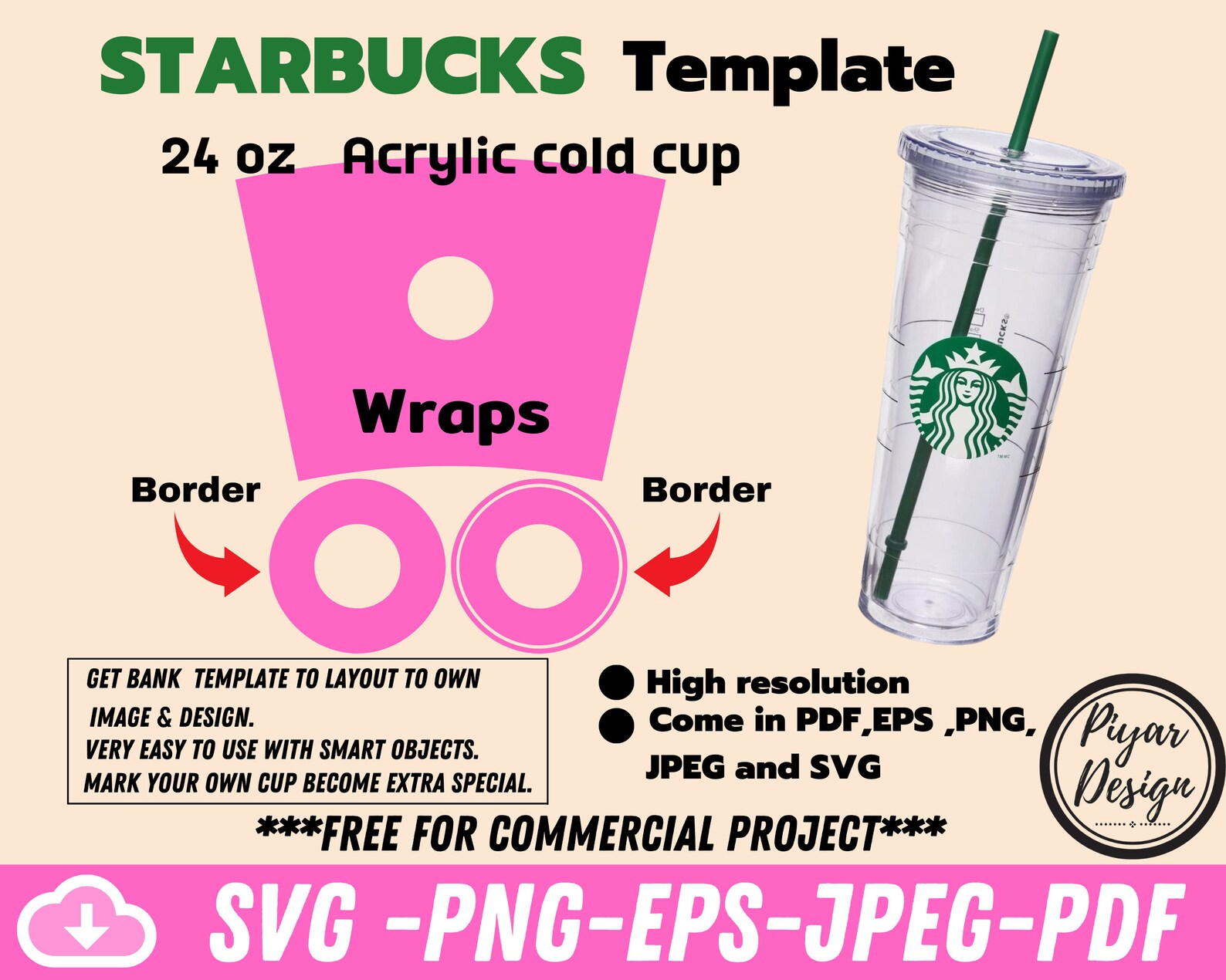 Starbucks Template 24 Oz Starbucks Reusable Acrylic Tumbler - Etsy