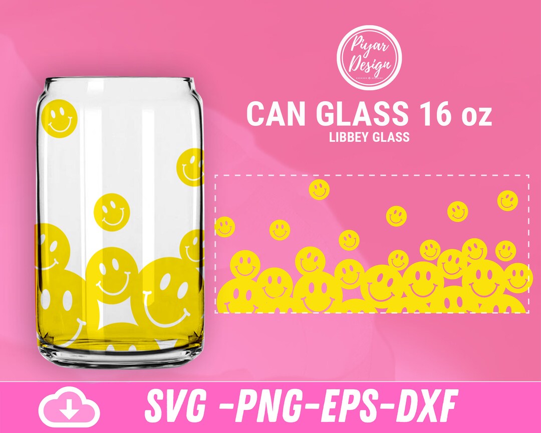 Can Glass Smiley Face Svg, Happy Face Full Wrap, Emoji Face Can Glass ...