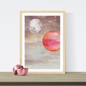 Galaxy Pink Watercolor Planets Wall Art Space Printable Decor Outer ...