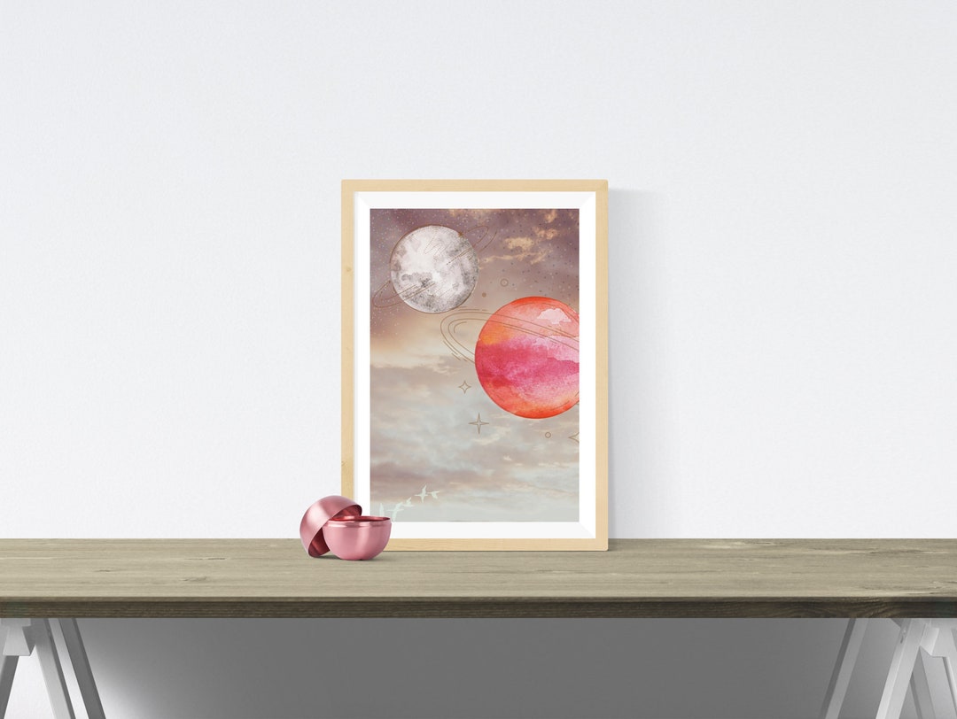 Galaxy Pink Watercolor Planets Wall Art Space Printable Decor Outer ...