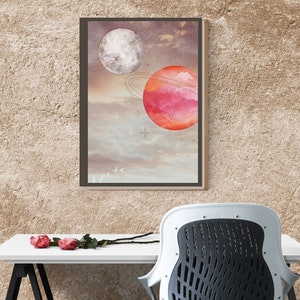 Galaxy Pink Watercolor Planets Wall Art Space Printable Decor Outer ...