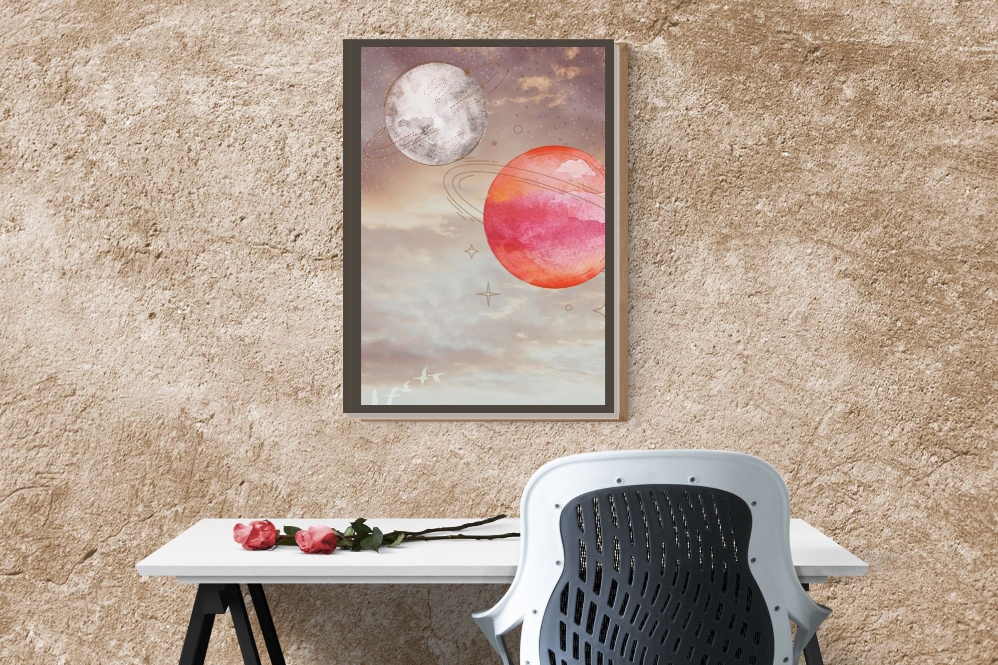 Galaxy Pink Watercolor Planets Wall Art Space Printable Decor Outer ...
