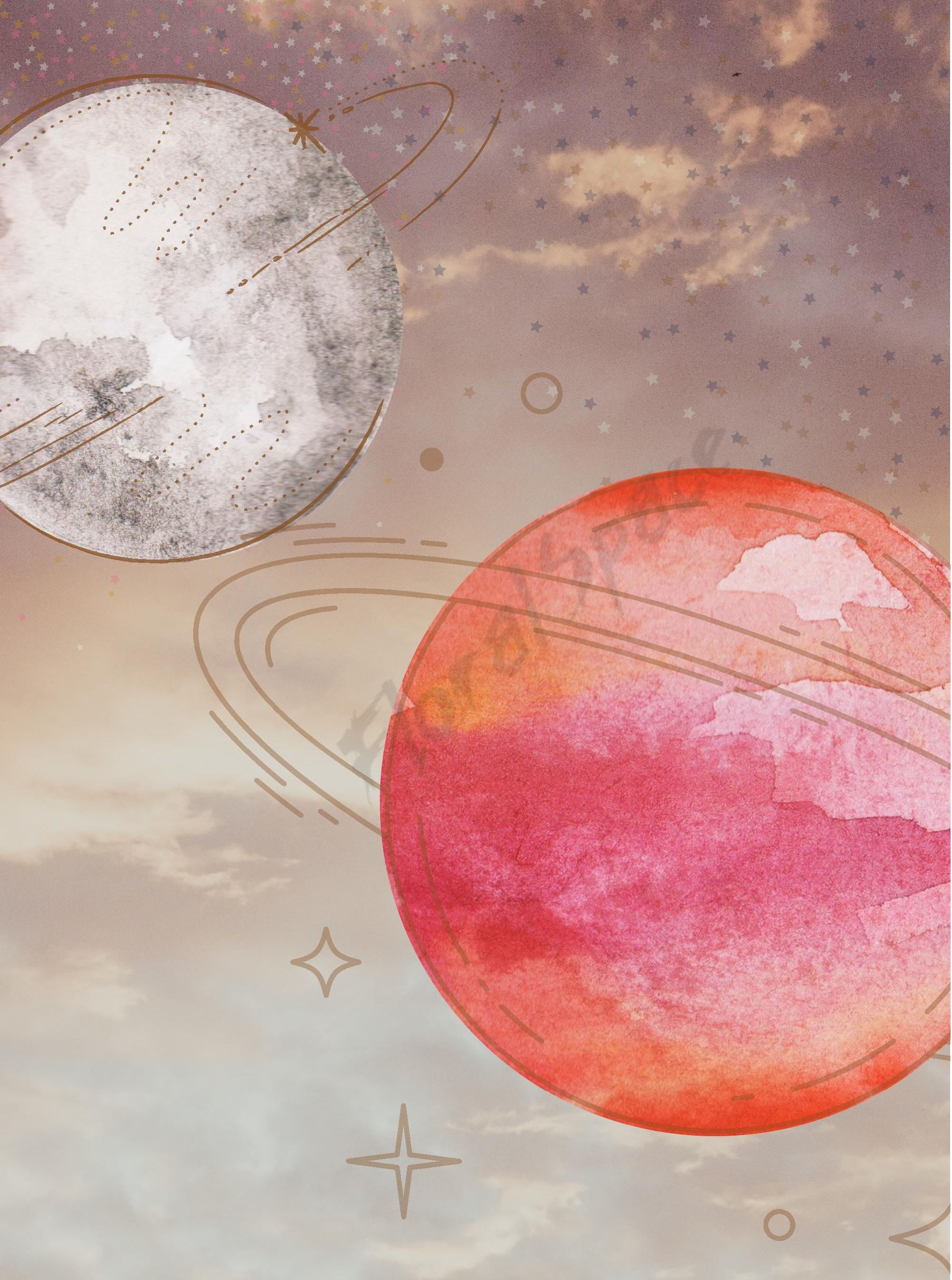 Galaxy Pink Watercolor Planets Wall Art Space Printable Decor Outer ...